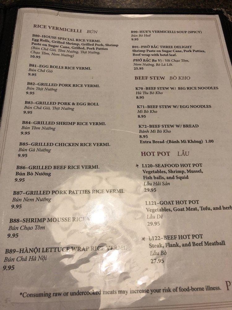 Menu at Pho Bac (Now has moved to Pho Augusta 4045 Jimmie Dyess Pkwy ...