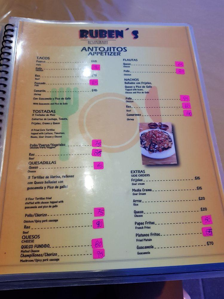 Menu at Ruben's restaurant, Isla Mujeres, 18