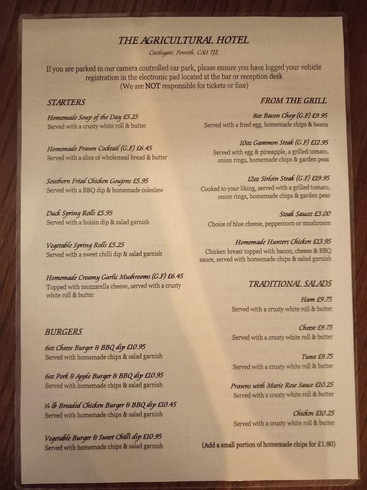 Menu at The Agricultural Inn pub & bar, Penrith