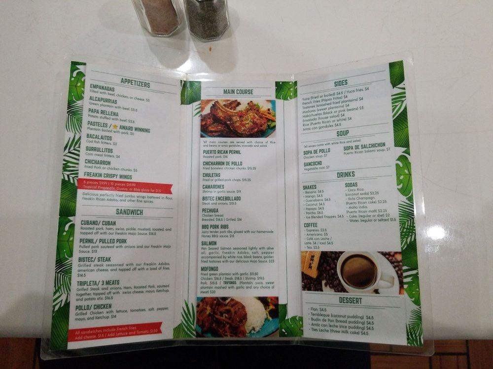 Menu at The Freakin Rican restaurant, New York City