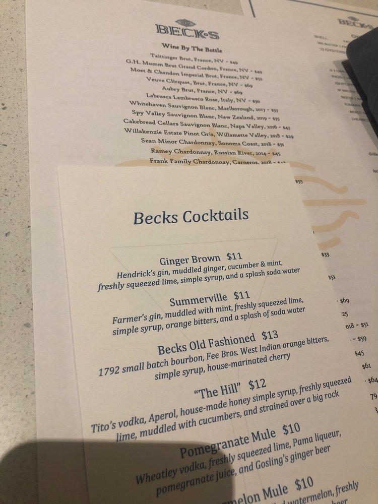 Menu at Beck's pub & bar, Augusta