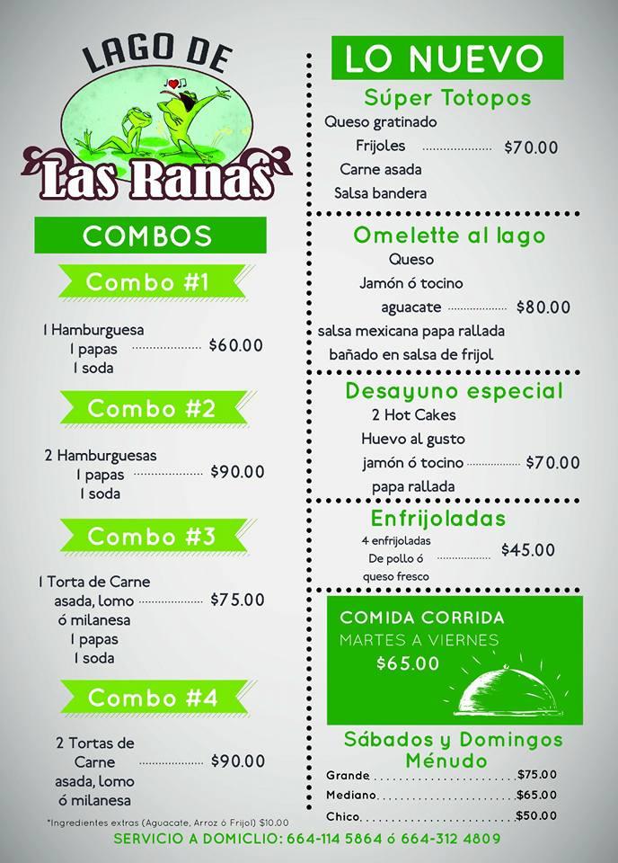 Menu at Lago de las ranas restaurant, Tijuana