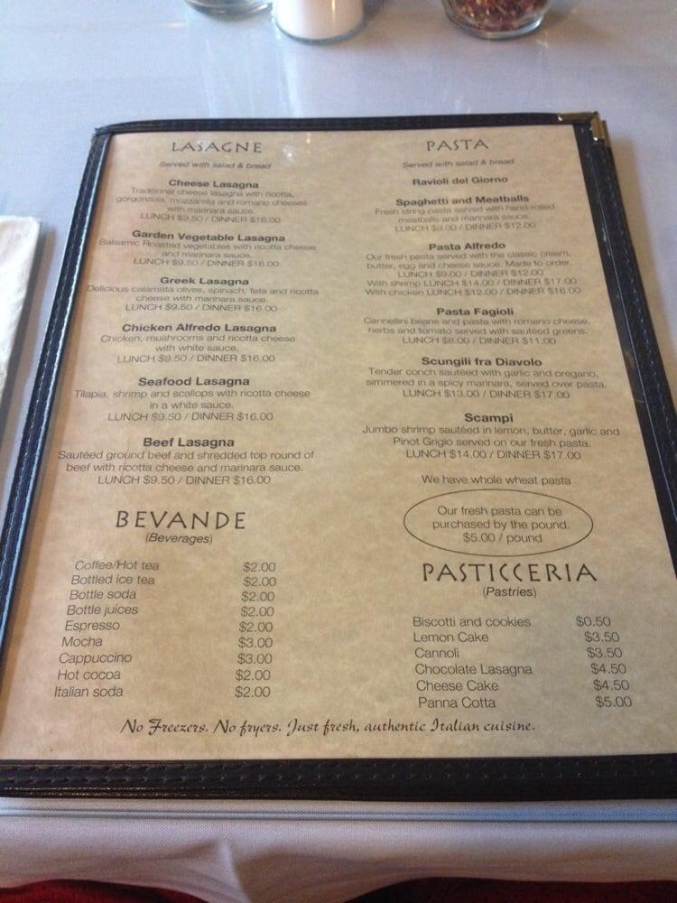 Menu at Questa Lasagna restaurant, Mount Morris