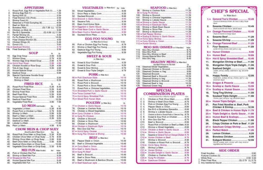 Menu at Spring Garden restaurant, Rochester
