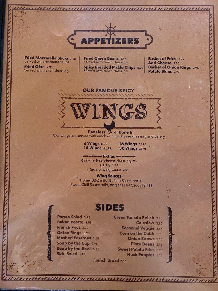 Menu at Anglers Restaurant, Eureka Springs, 2 KINGSHIGHWAY APT E