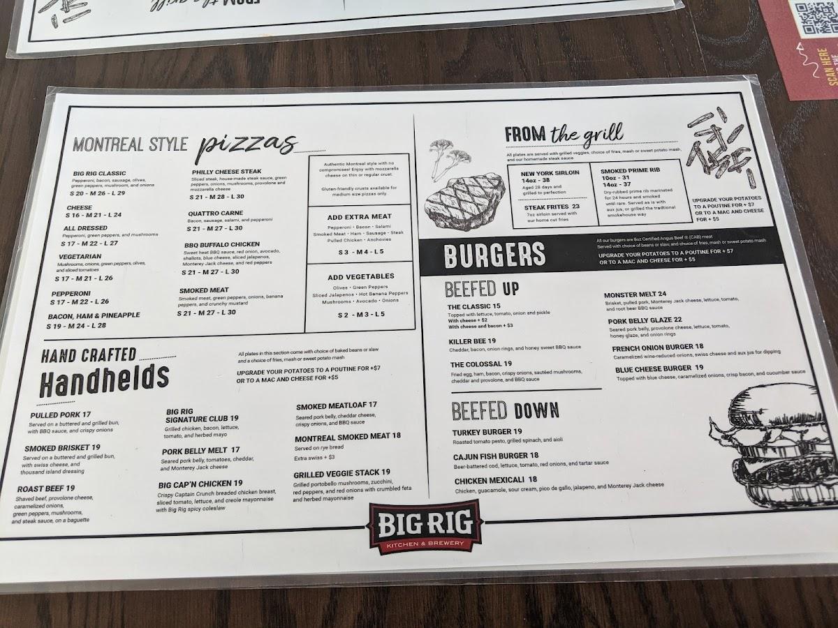 Menu at Big Rig Kitchen & Brewery - Richmond Hill restaurant, Richmond Hill