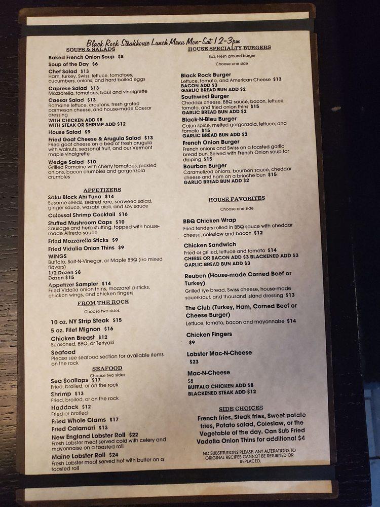 Menu at Black Rock Steakhouse, Springfield