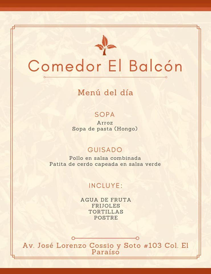 Menu at Comedor El Balcón restaurant, Tulancingo