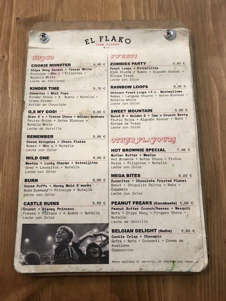 Menu at El Flako cafeteria, Barcelona