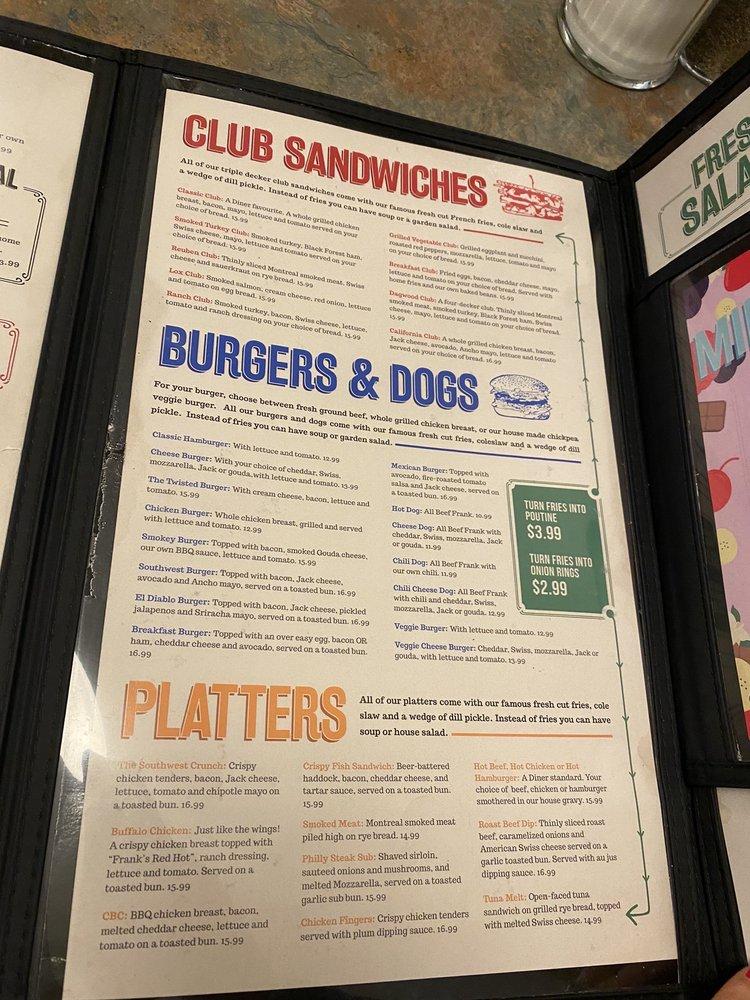 Menu at Elgin Street Diner restaurant, Ottawa, 374 Elgin St