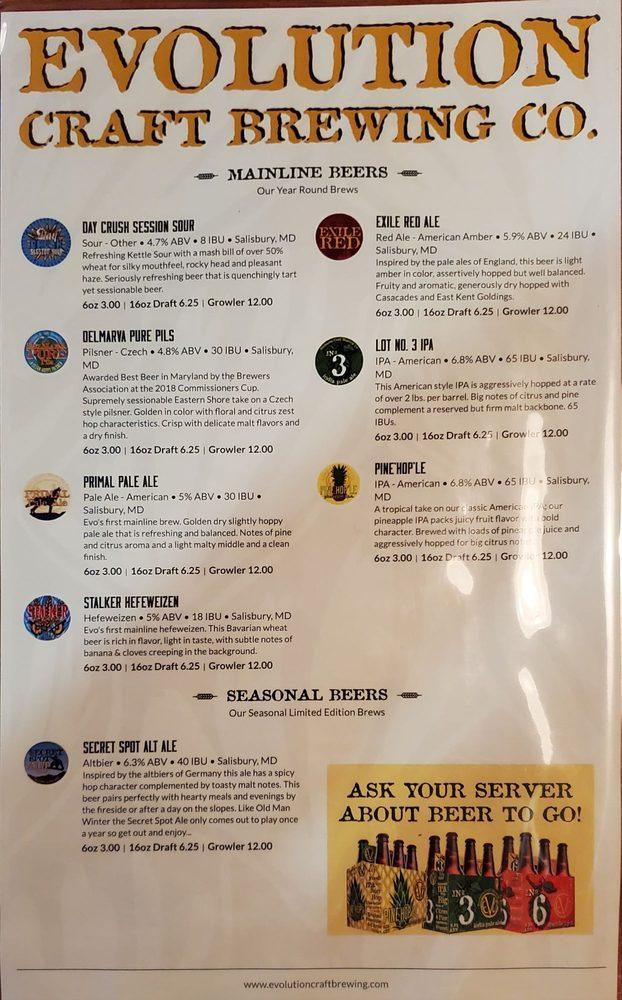 Menu at Evolution Craft Brewing Co. & Public House, Salisbury