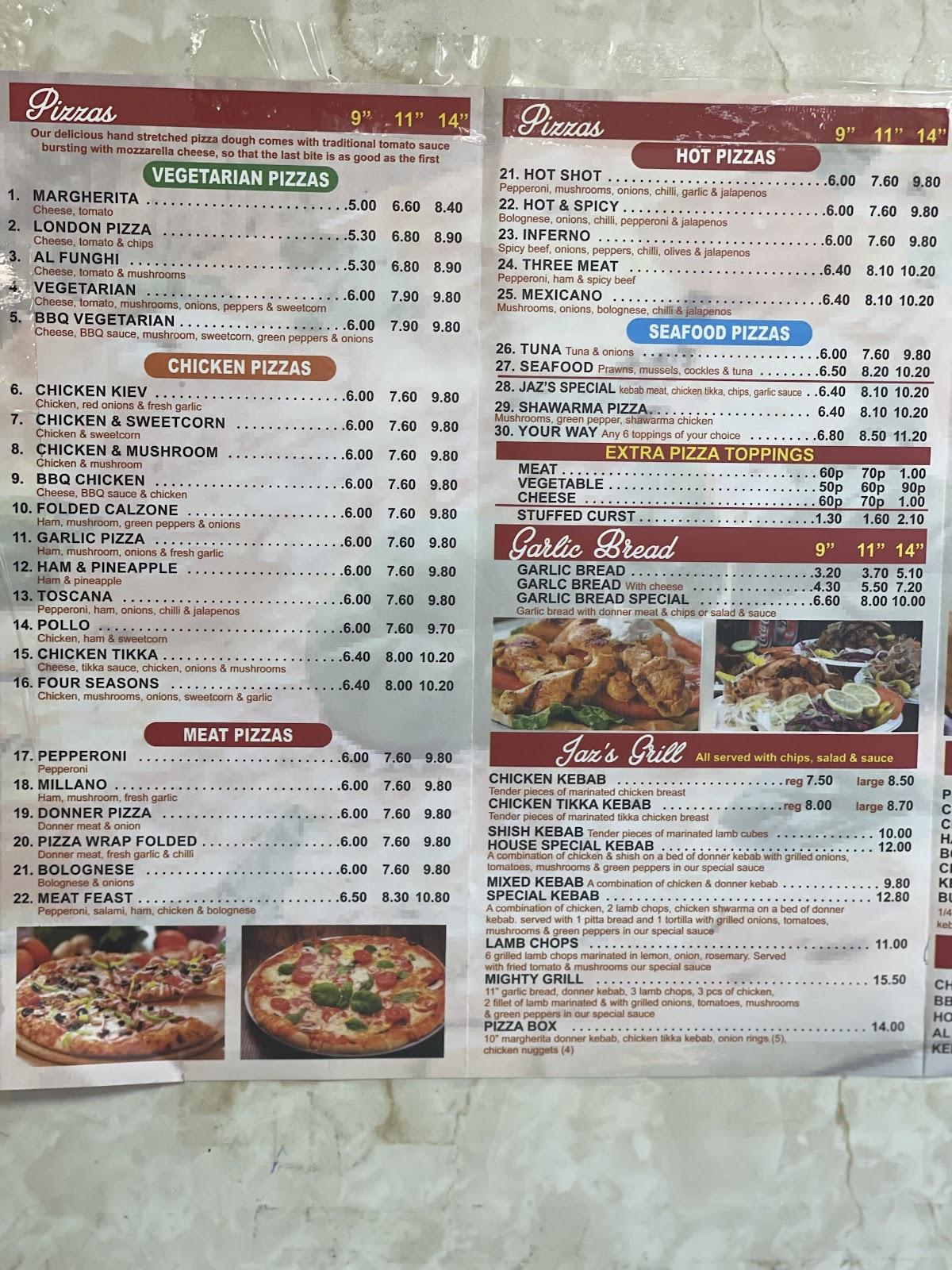 Menu at Jaz & Jayz Golden Fry fast food, Gateshead