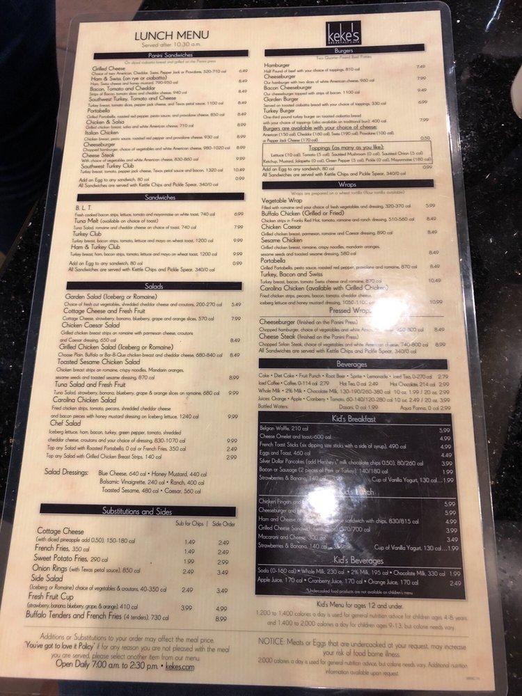 Menu at Keke's Breakfast Cafe, Tallahassee