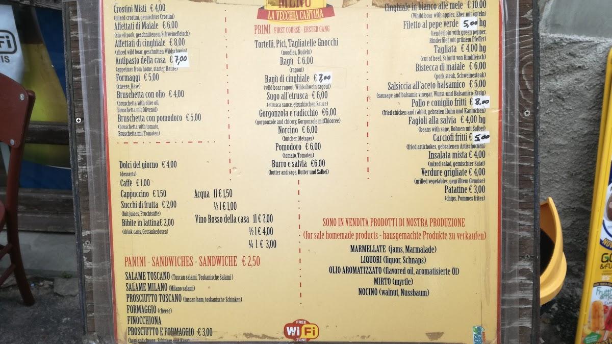 Menu da La Vecchia Cantina ristorante, Vetulonia