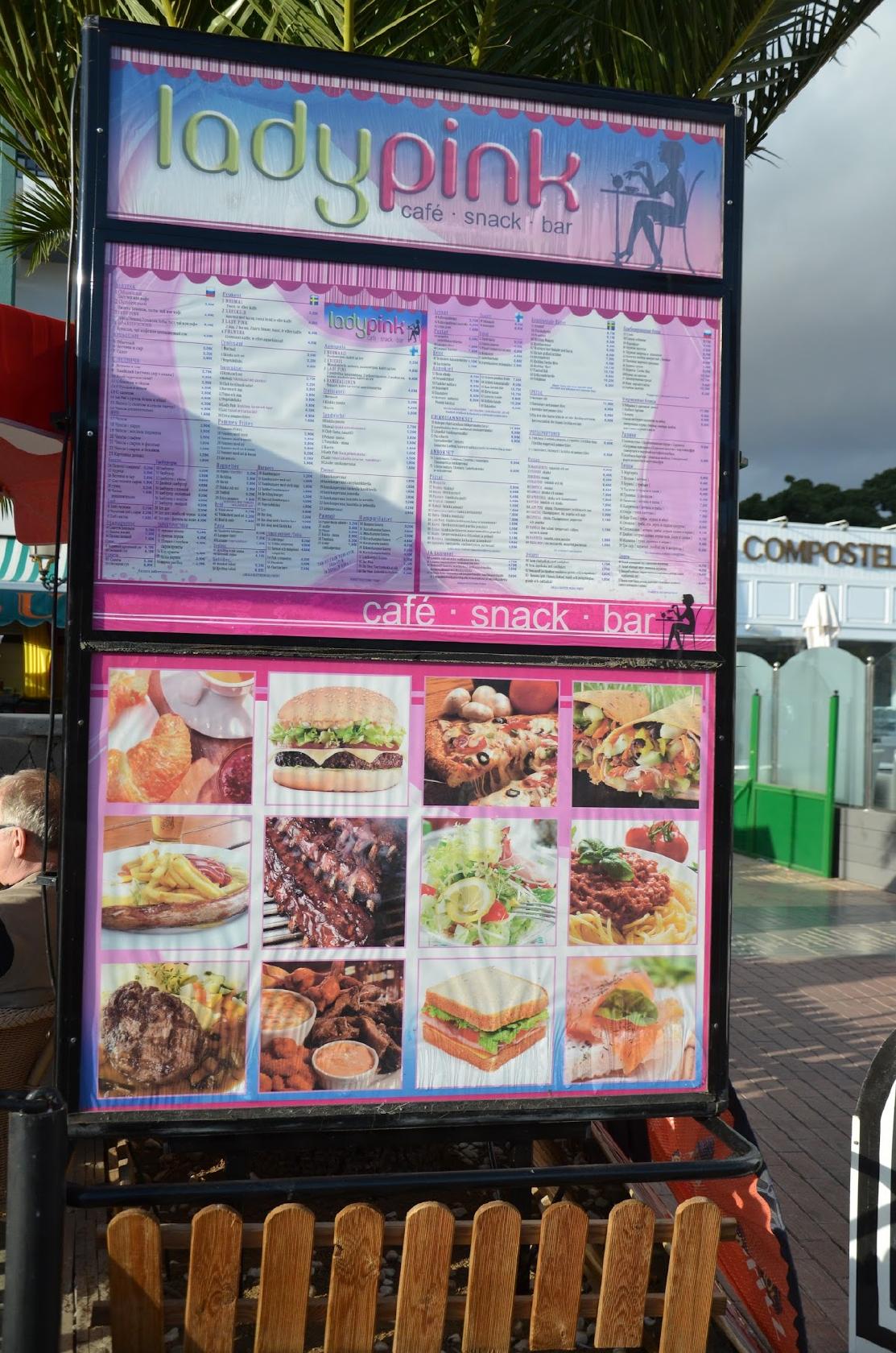 Menu at Lady Pink Bar Cafeteria, Maspalomas