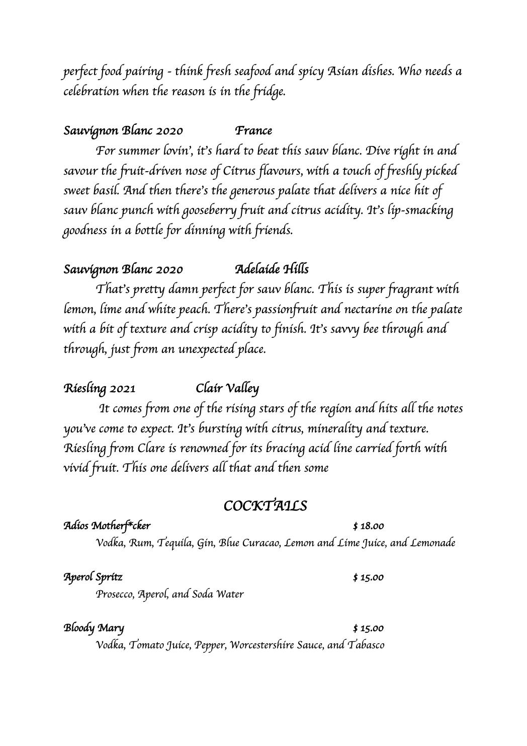 Menu at Little Eden restaurant, Yungaburra