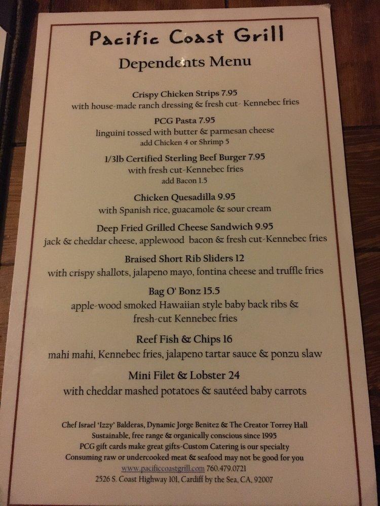 Menu at Pacific Coast Grill pub & bar, Encinitas