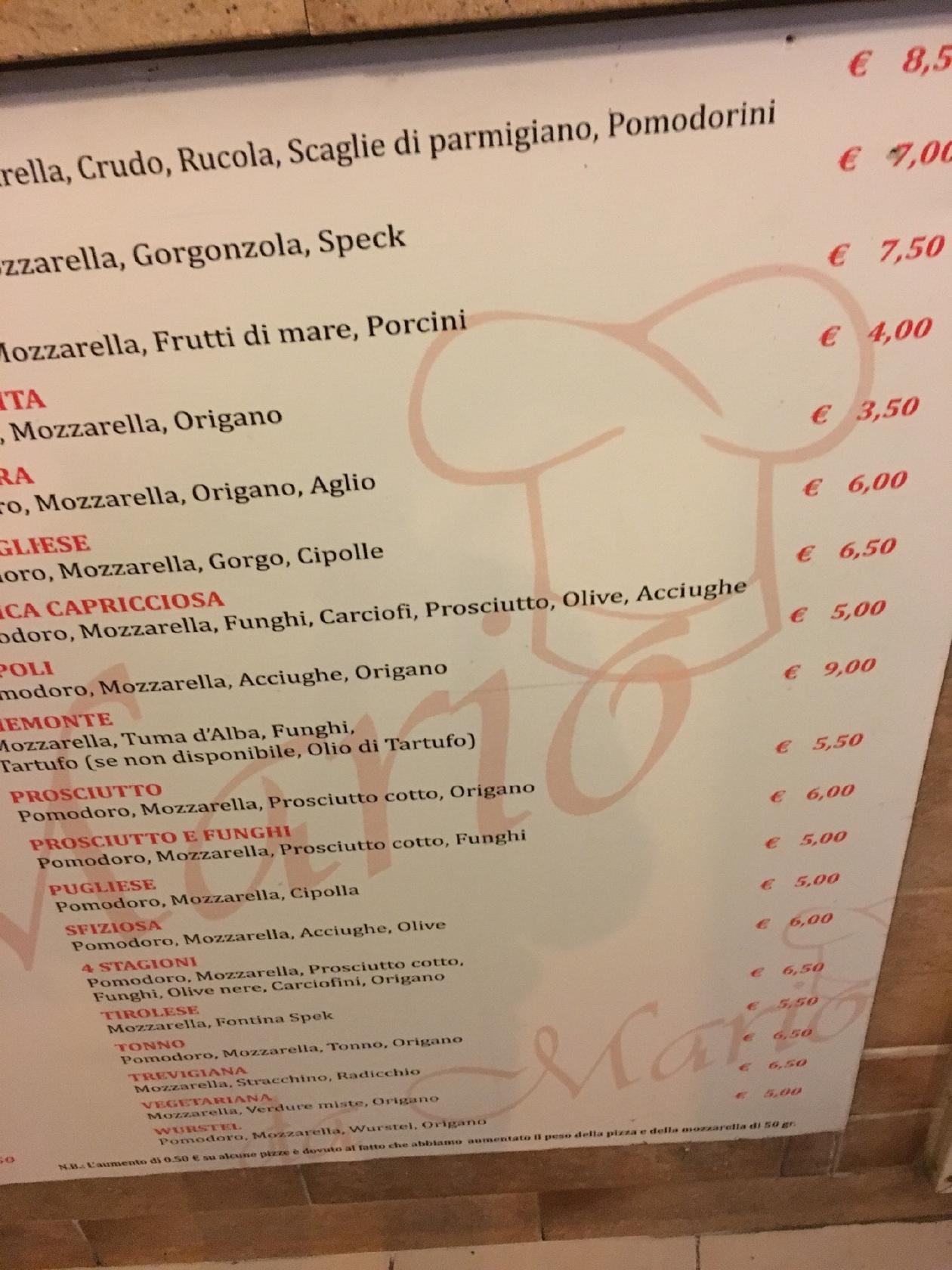 Menu at Da Mario restaurant, Guarene