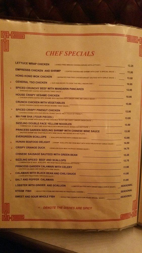 Menu at Princess Garden restaurant, Kansas City