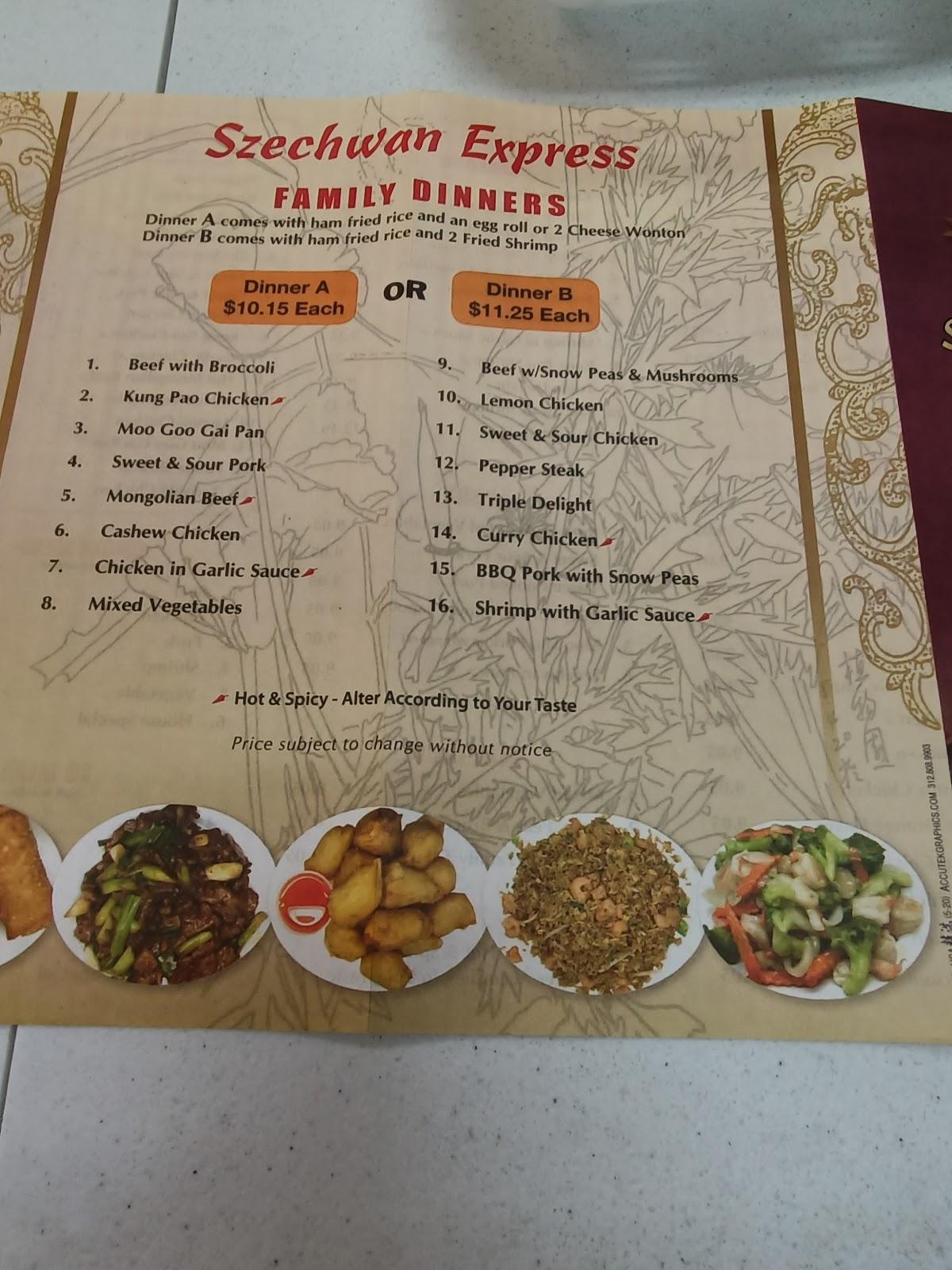 Menu at Szechwan Express restaurant, Taylorsville
