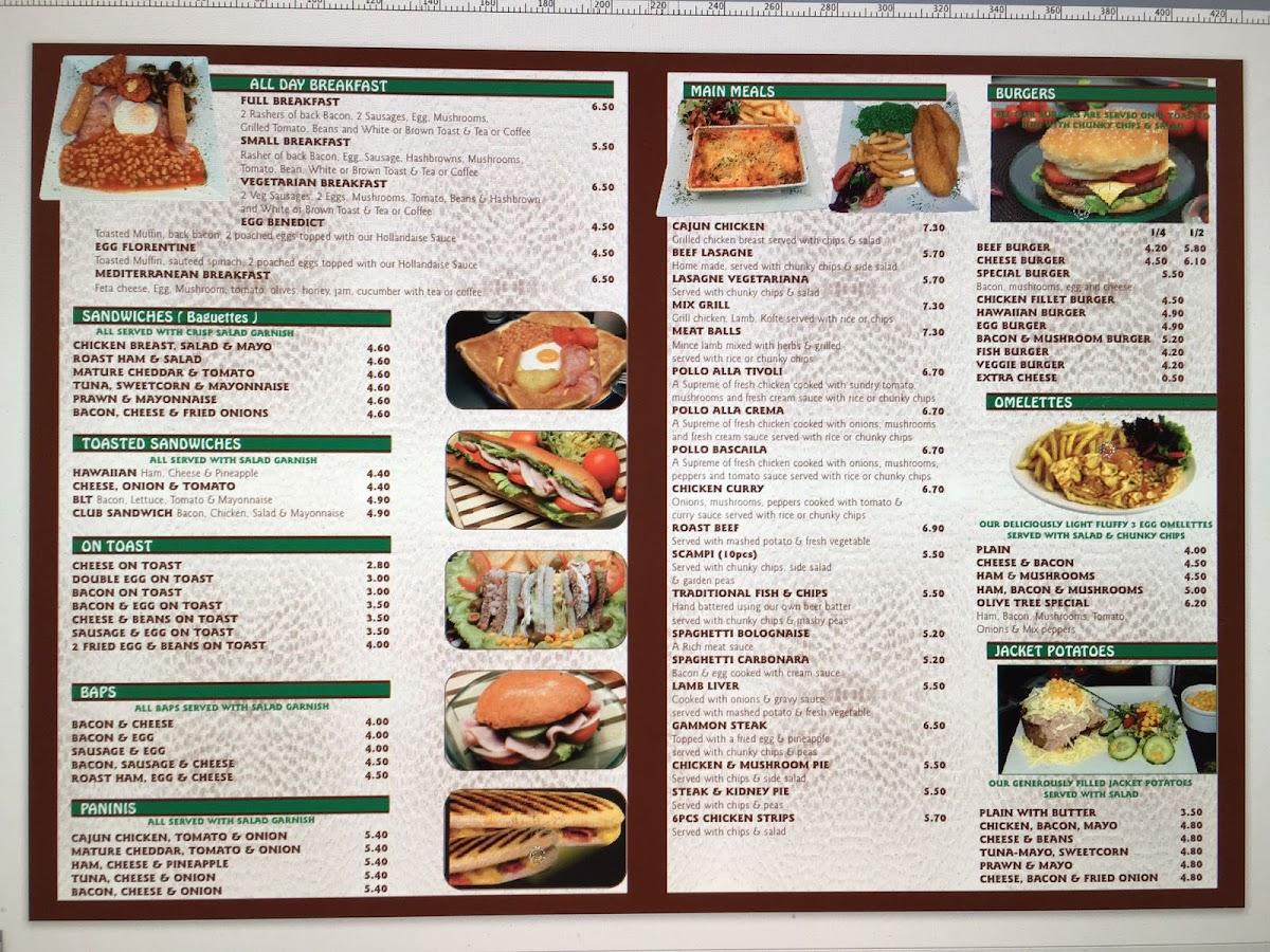Menu at The Olive Tree cafe, Colwyn Bay