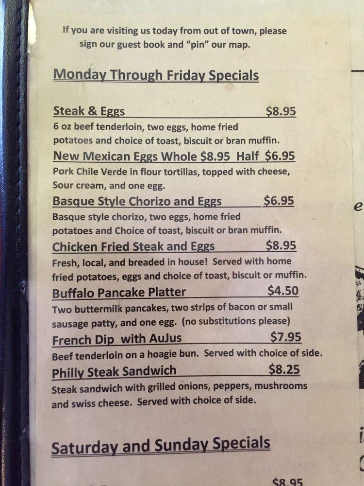 Menu at Buffalo Cafe, Twin Falls, 218 4th Ave W