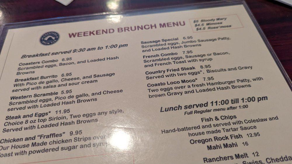 Menu at Coasters Crossing pub & bar, Oregon City