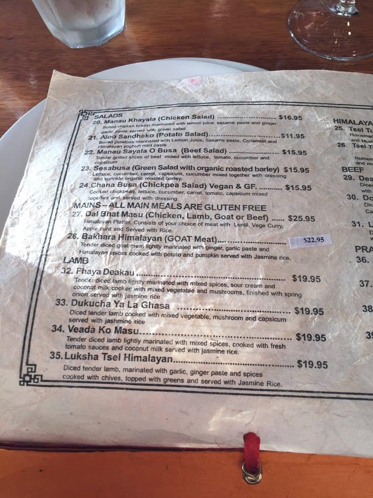Menu at Himalayan Cafe, New Farm