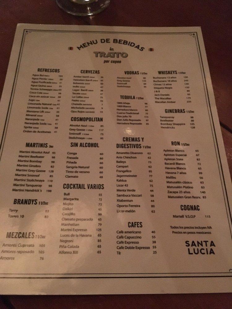 Menu at La Tratto Santa Lucía restaurant, Merida, Calle 60 No.471 x 53 y 55