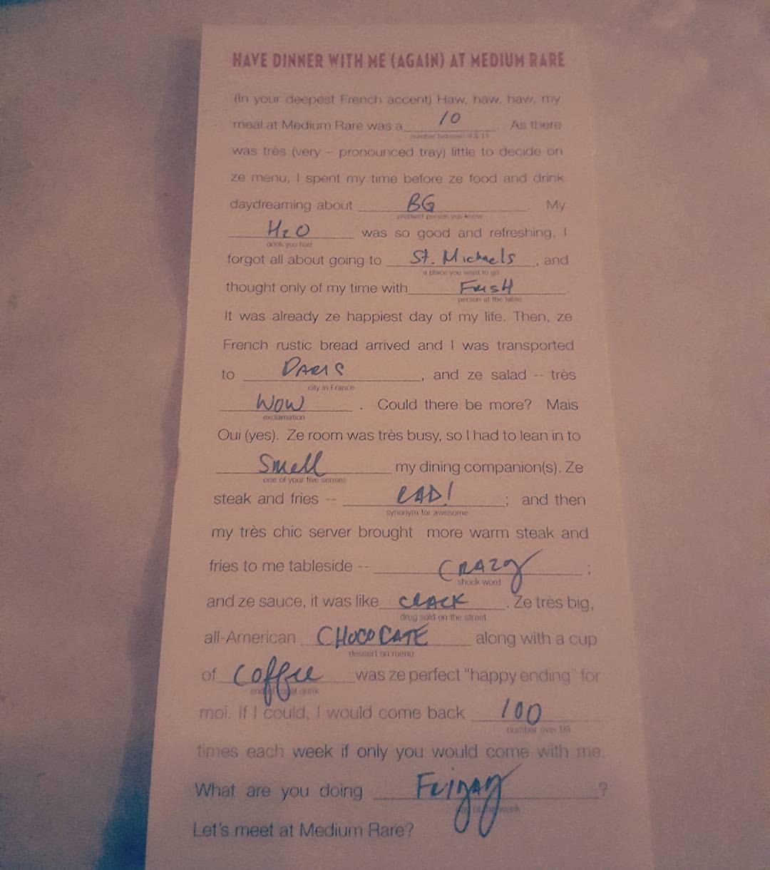 Menu at Medium Rare steakhouse, Bethesda