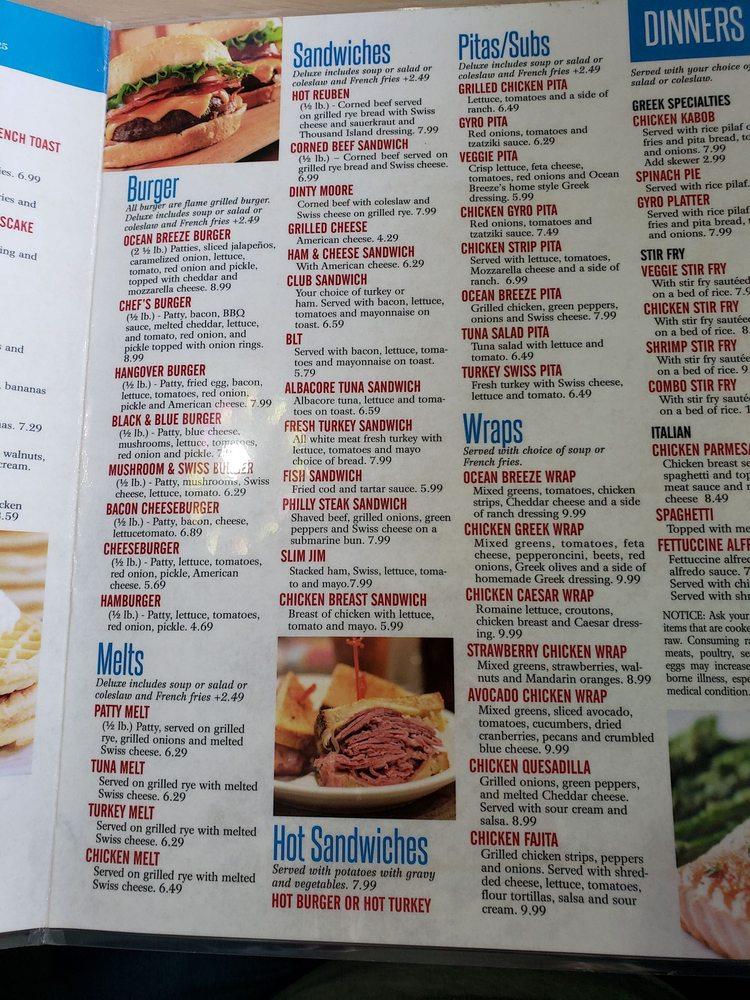 Menu at Ocean Breeze restaurant, Marysville