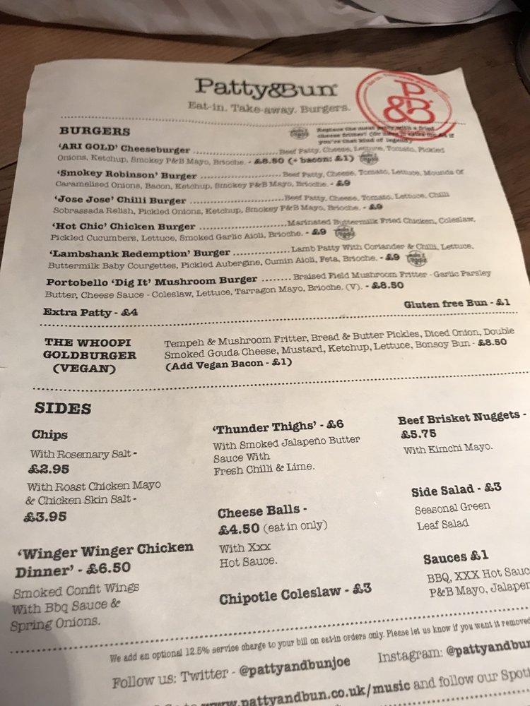 Menu at Patty&Bun Brighton restaurant, Brighton