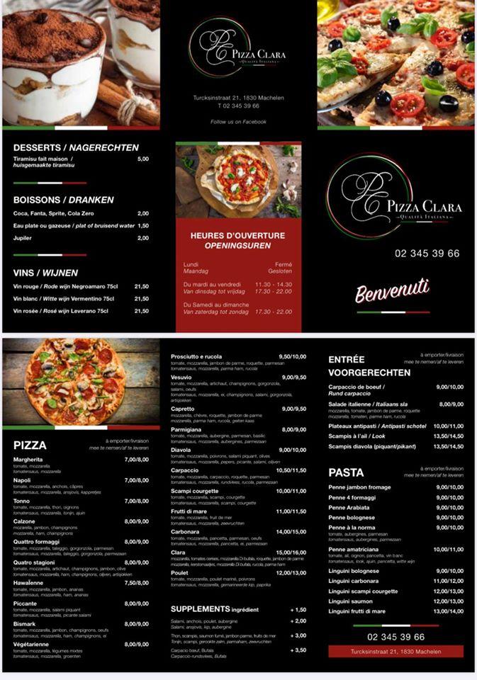 Menu at Pizza Clara, Machelen