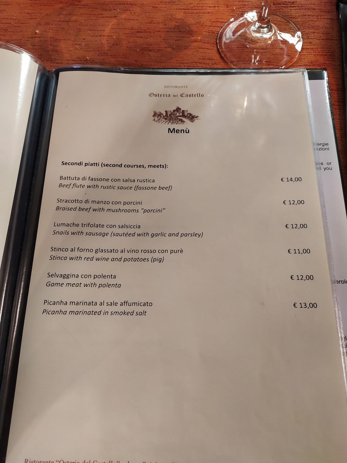 Menu da Ristorante Osteria Del Castello, Salsomaggiore Terme