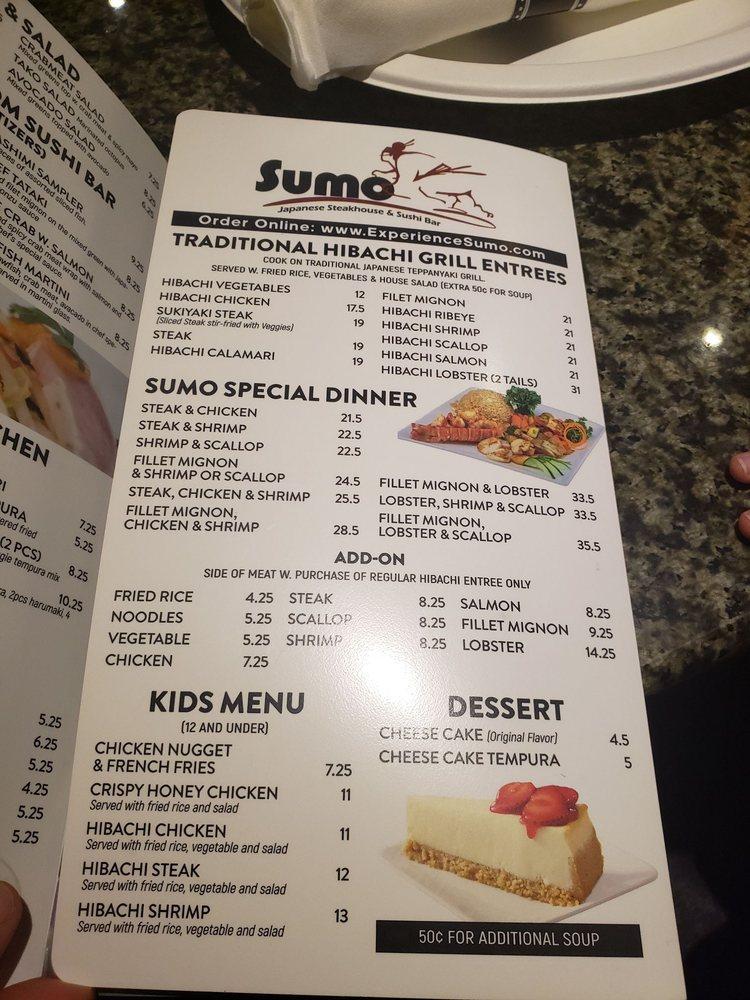 Menu at Sumo Japanese Steakhouse, Jonesboro
