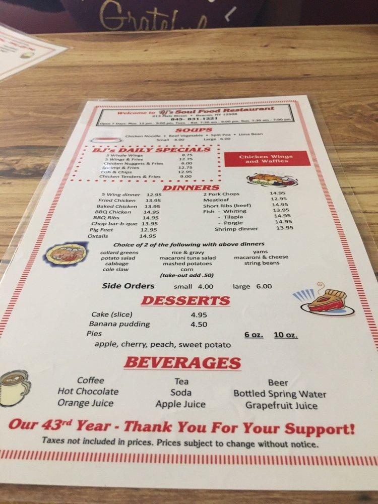 Menu at BJ's restaurant, Beacon