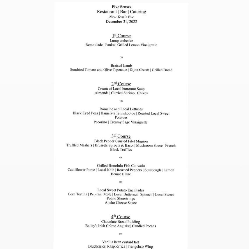 Menu at Five Senses Restaurant, Bar & Catering, Murfreesboro