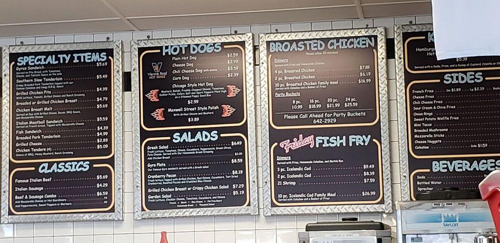 Menu at Gus's Drive-In restaurant, East Troy
