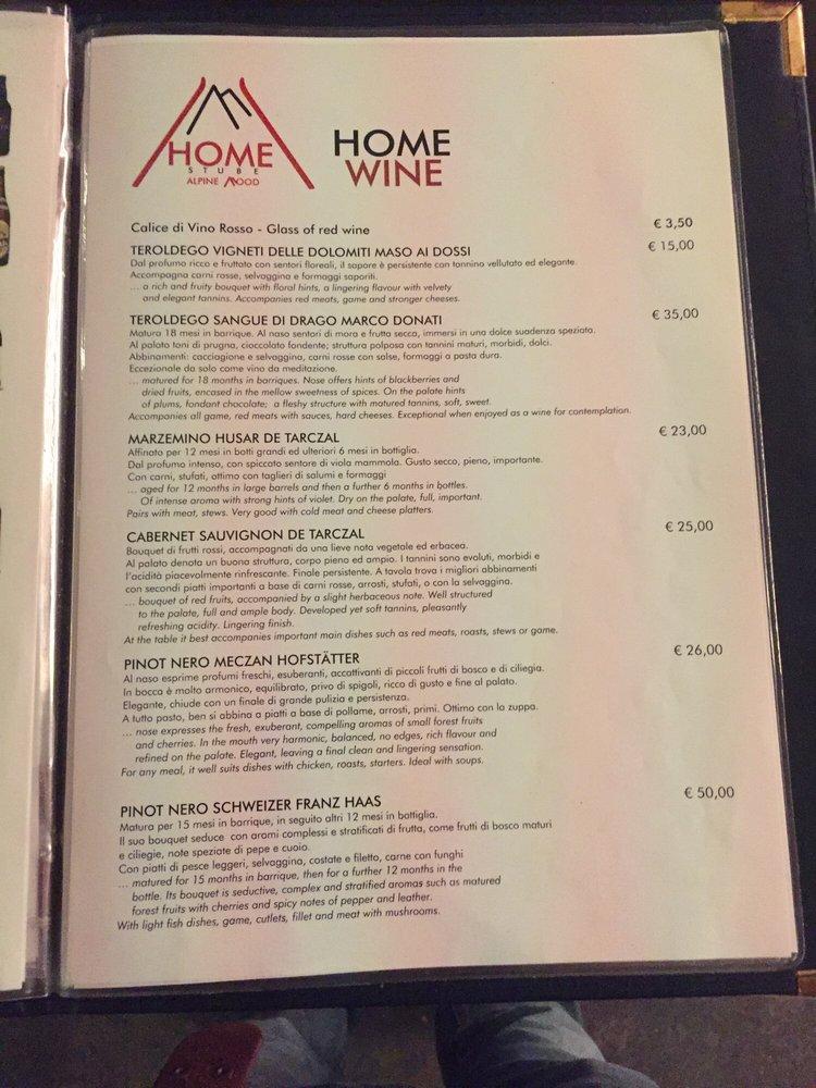 Menu at Home Stube pub & bar, Madonna di Campiglio