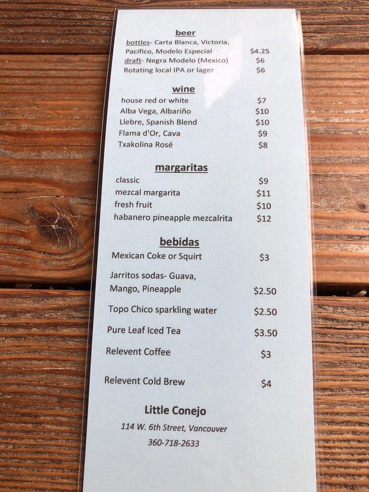 Menu at Little Conejo pub & bar, Vancouver