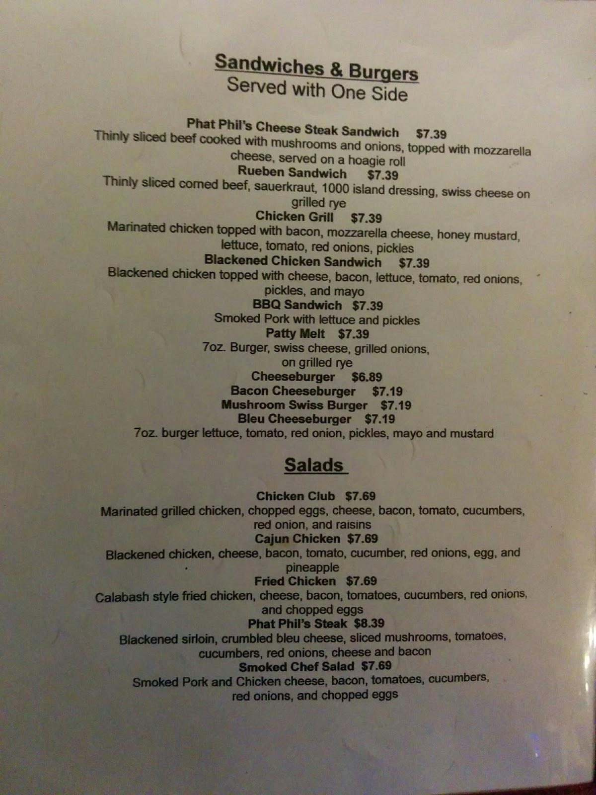 Menu at Phat Phil's restaurant, USA, GA-120