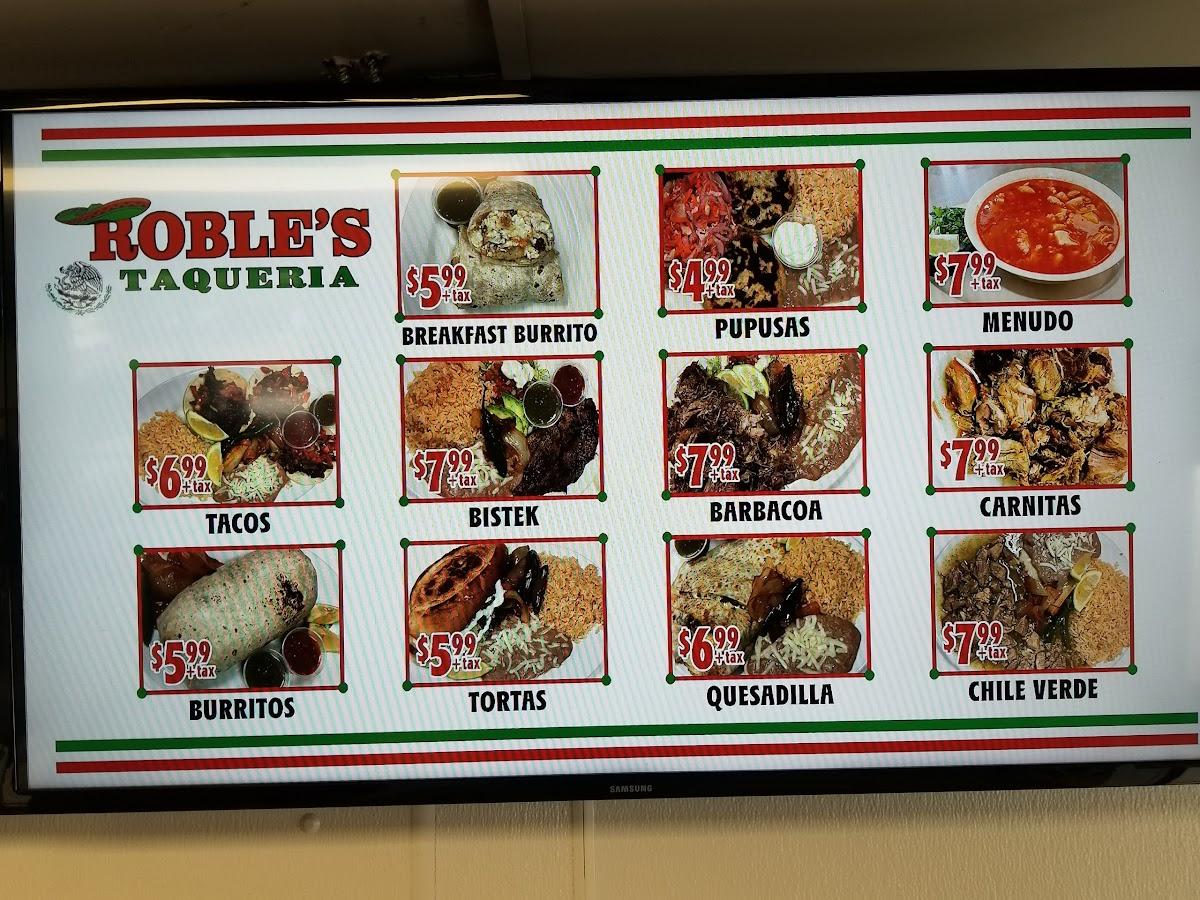 Menu at Roble's Taqueria restaurant, South Sioux City