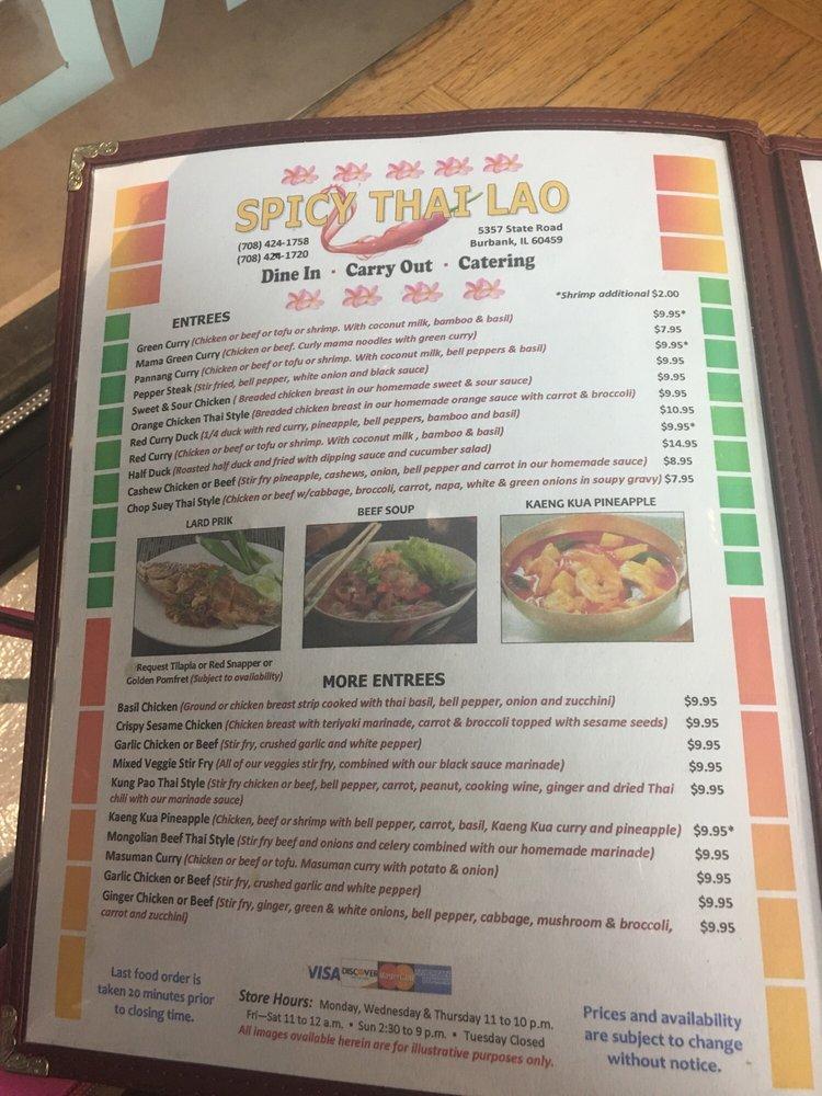 Menu at Spicy Thai Lao Restaurant, Burbank