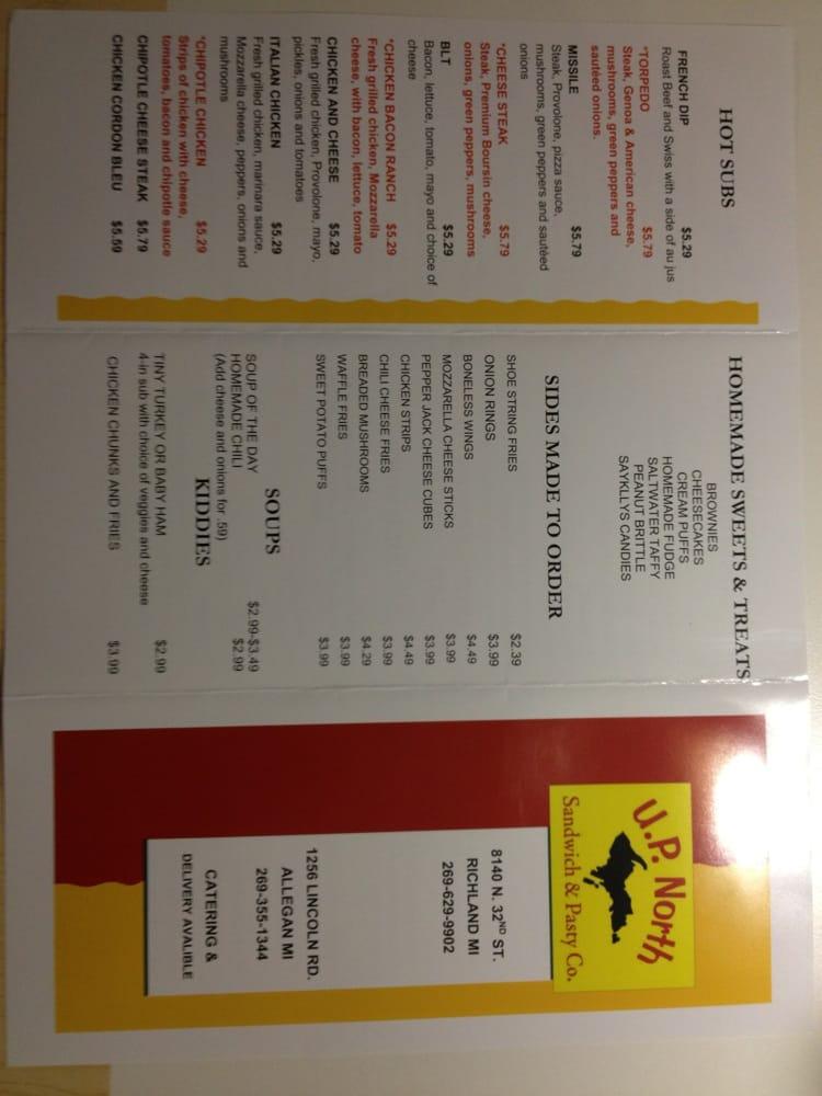 Menu at Up North Sandwich & Pasty Co restaurant, Richland