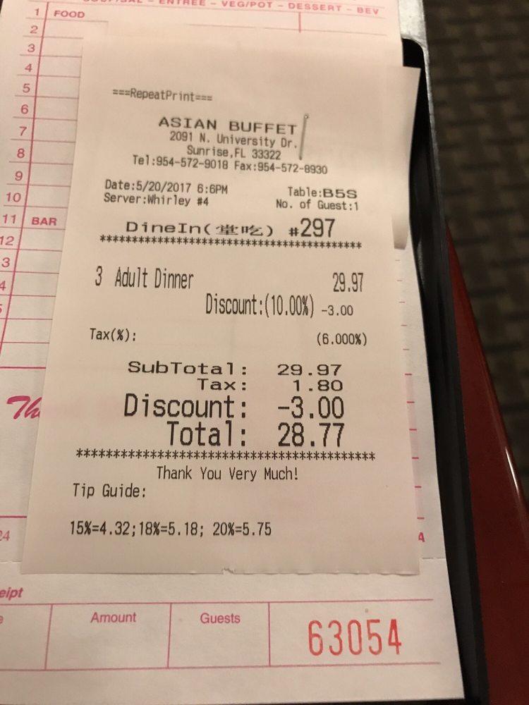 Menu at Asian Buffet & Grill restaurant, Sunrise