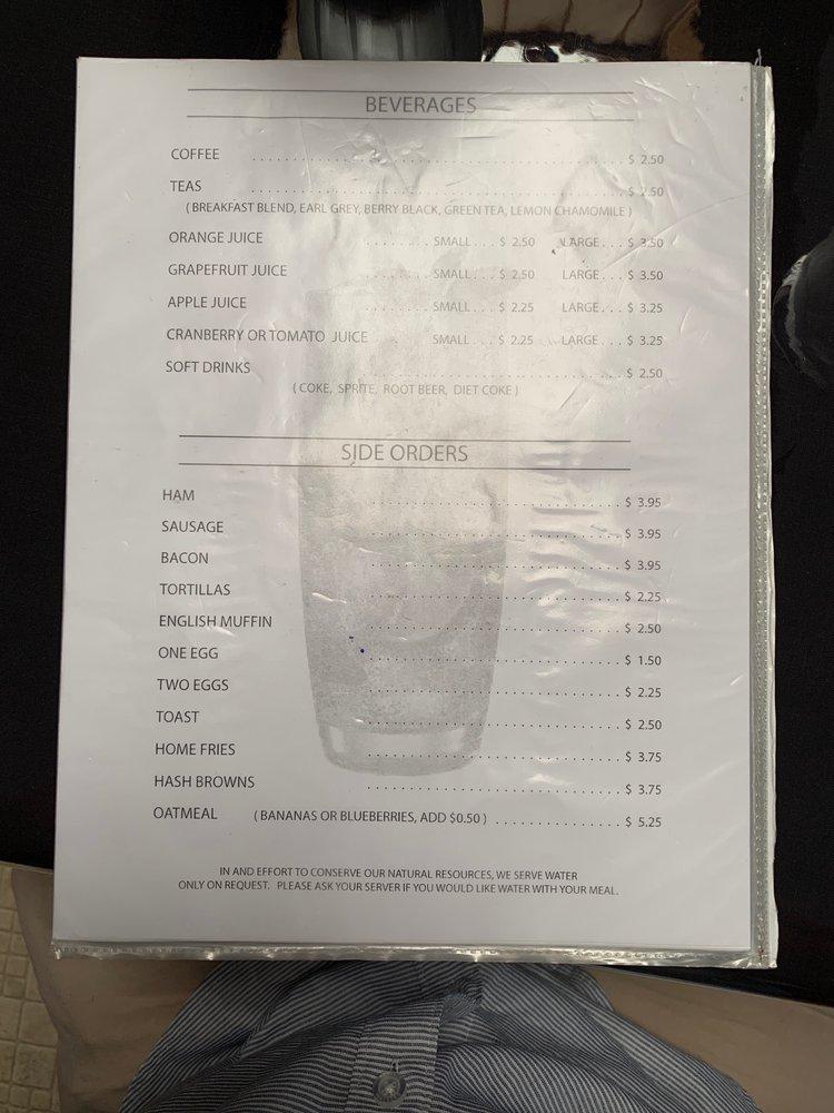 Menu at Bella's Cafe, Boulder Creek
