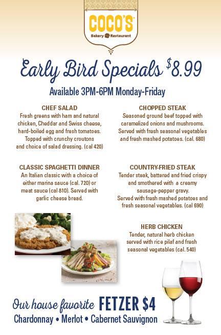 Menu at Coco's Bakery Restaurant, Palm Desert