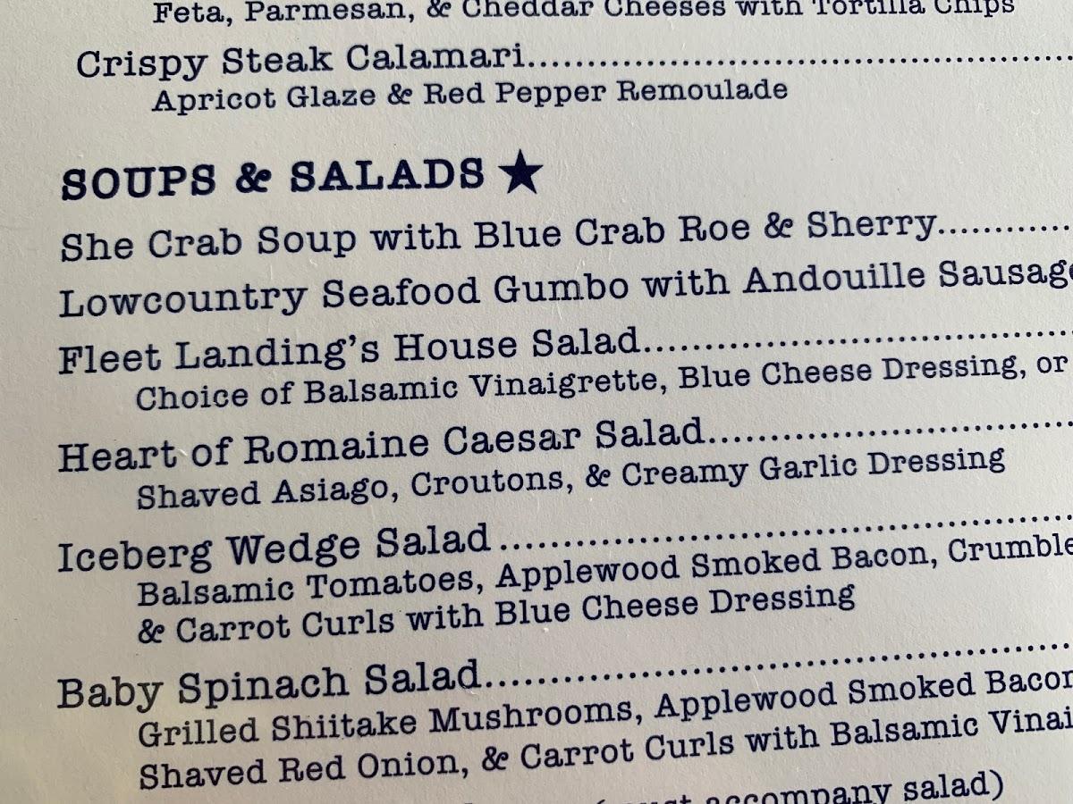 Menu at Fleet Landing Restaurant & Bar, Charleston