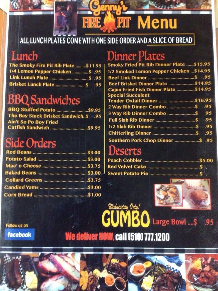 Menu at Genny's Fire Pit BBQ, Oakland