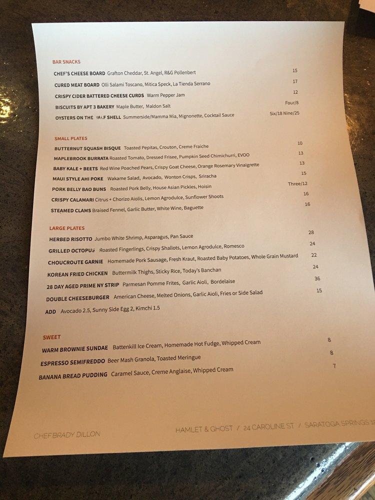 Menu at Hamlet & Ghost pub & bar, Saratoga Springs
